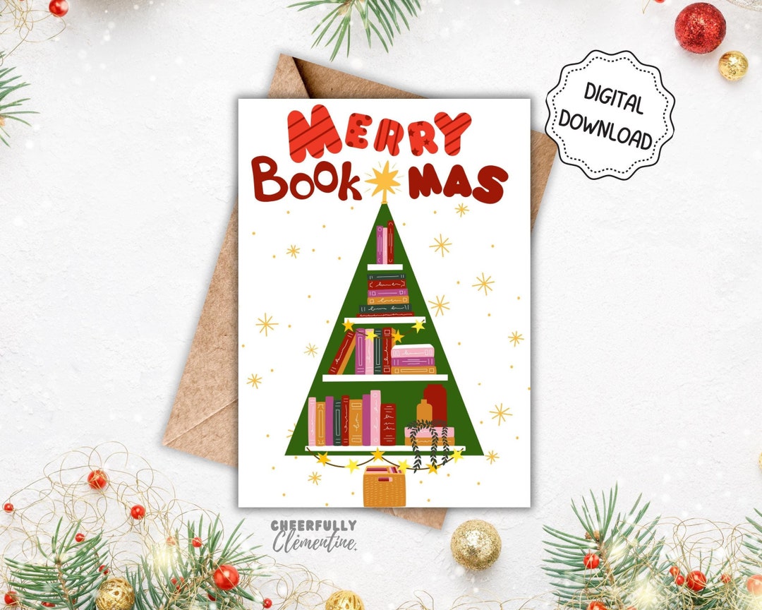 Merry Bookmas Digital Christmas Card Book Lover Holiday Greeting ...