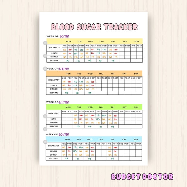 Diabetes Tracking Spreadsheet - Etsy