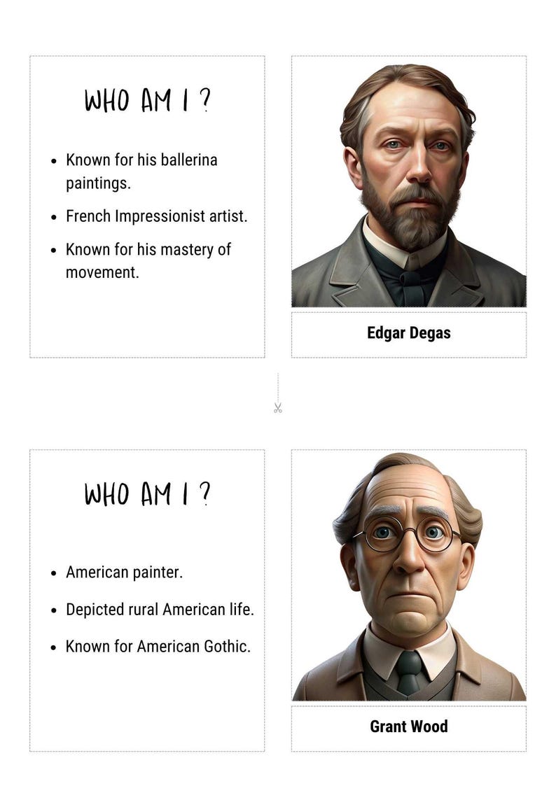 Who Am I 50 Painters Flashcards, Educational Printable Cards, Kids ...