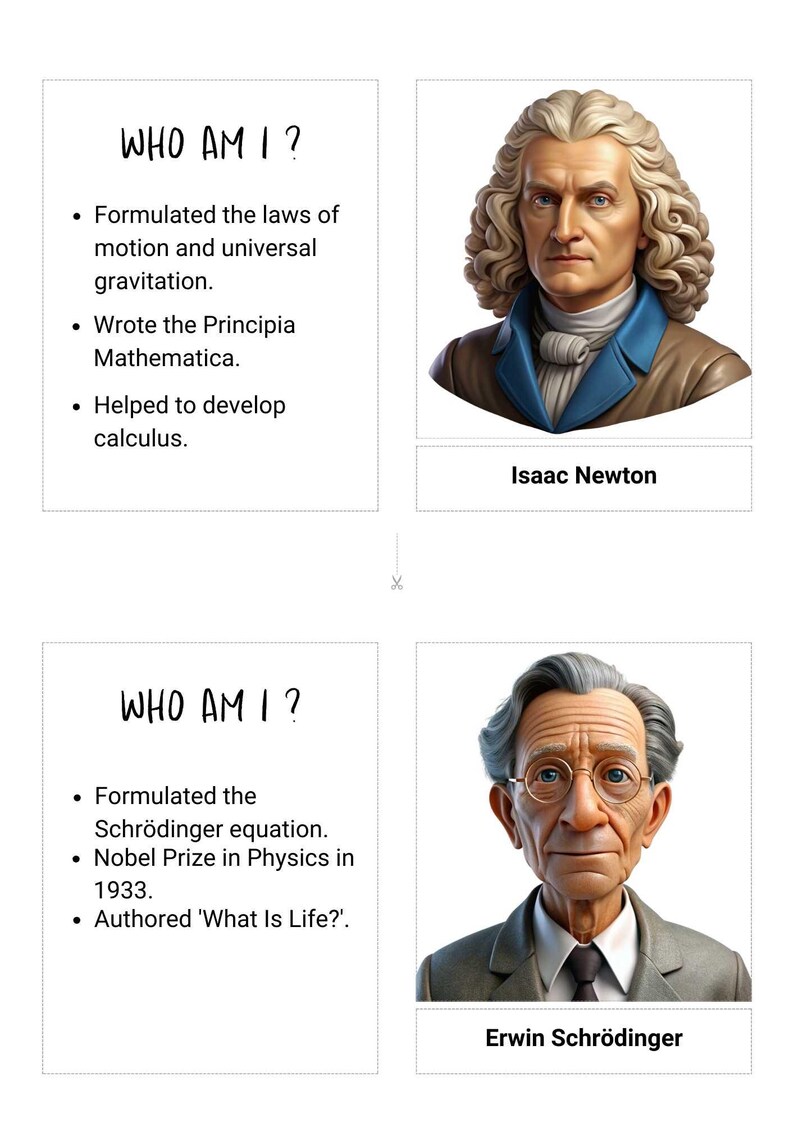 Who Am I ? 50 Scientists Flashcards, Educational Printable Cards, Kids ...