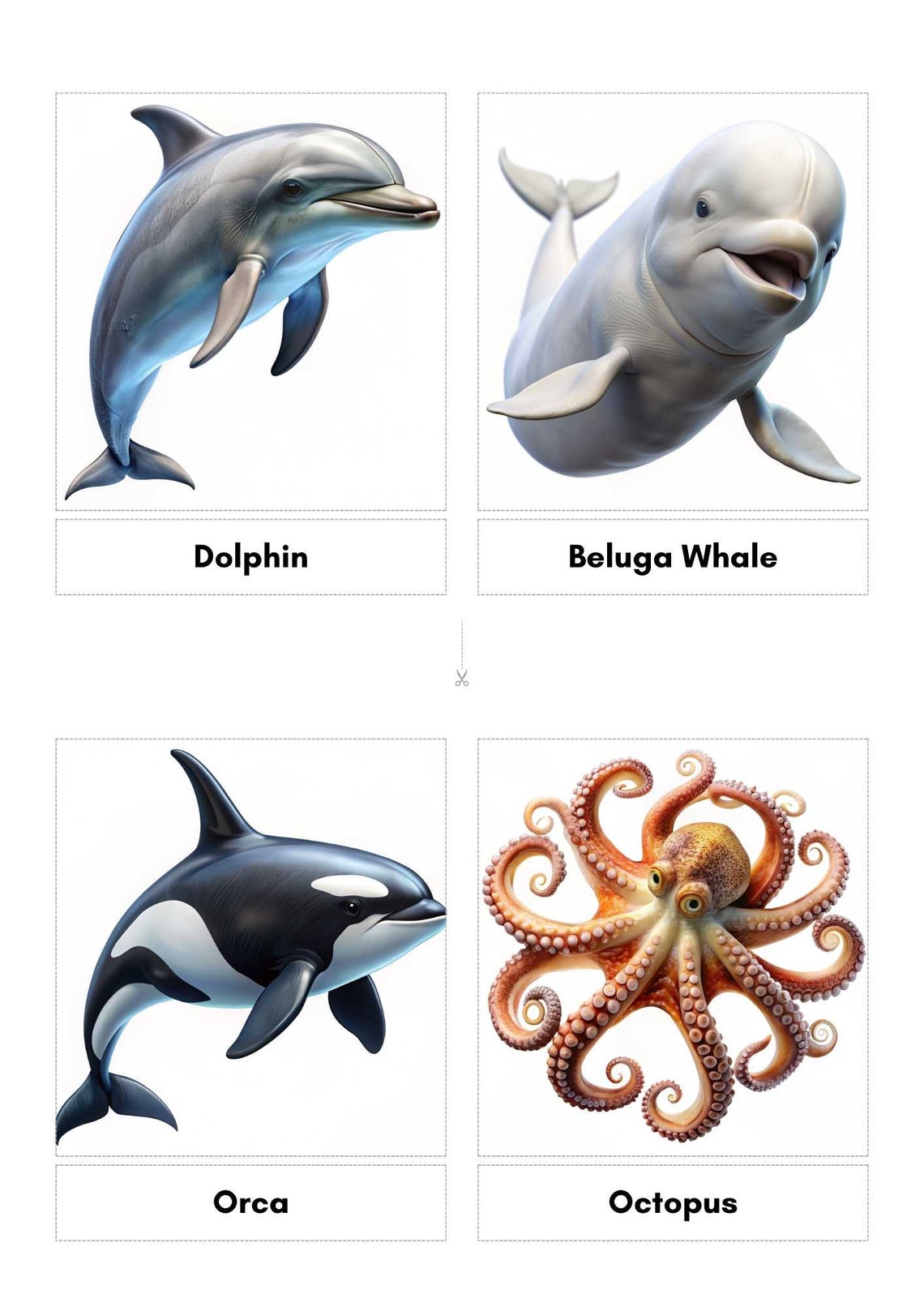 24 Aquatic Animals Flashcards, Educational Printable Cards, Kids ...