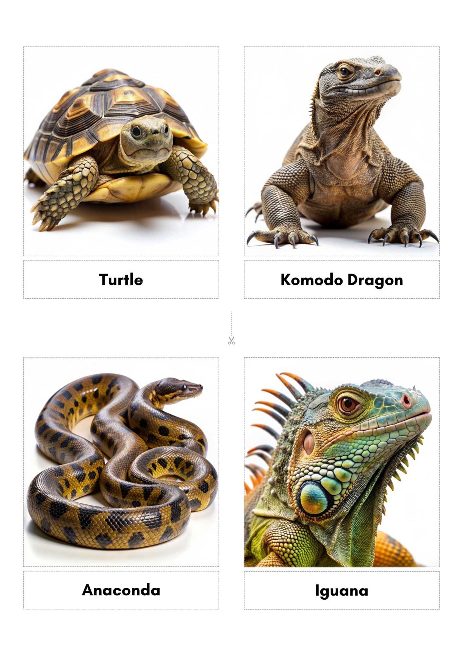 24 Reptiles Flashcards, Educational Printable Cards, Kids Flashcards ...
