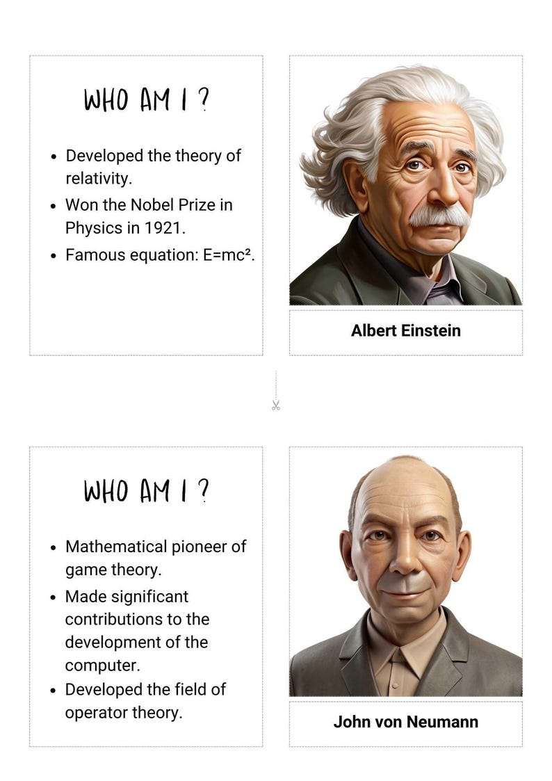 Who Am I ? 50 Scientists Flashcards, Educational Printable Cards, Kids ...