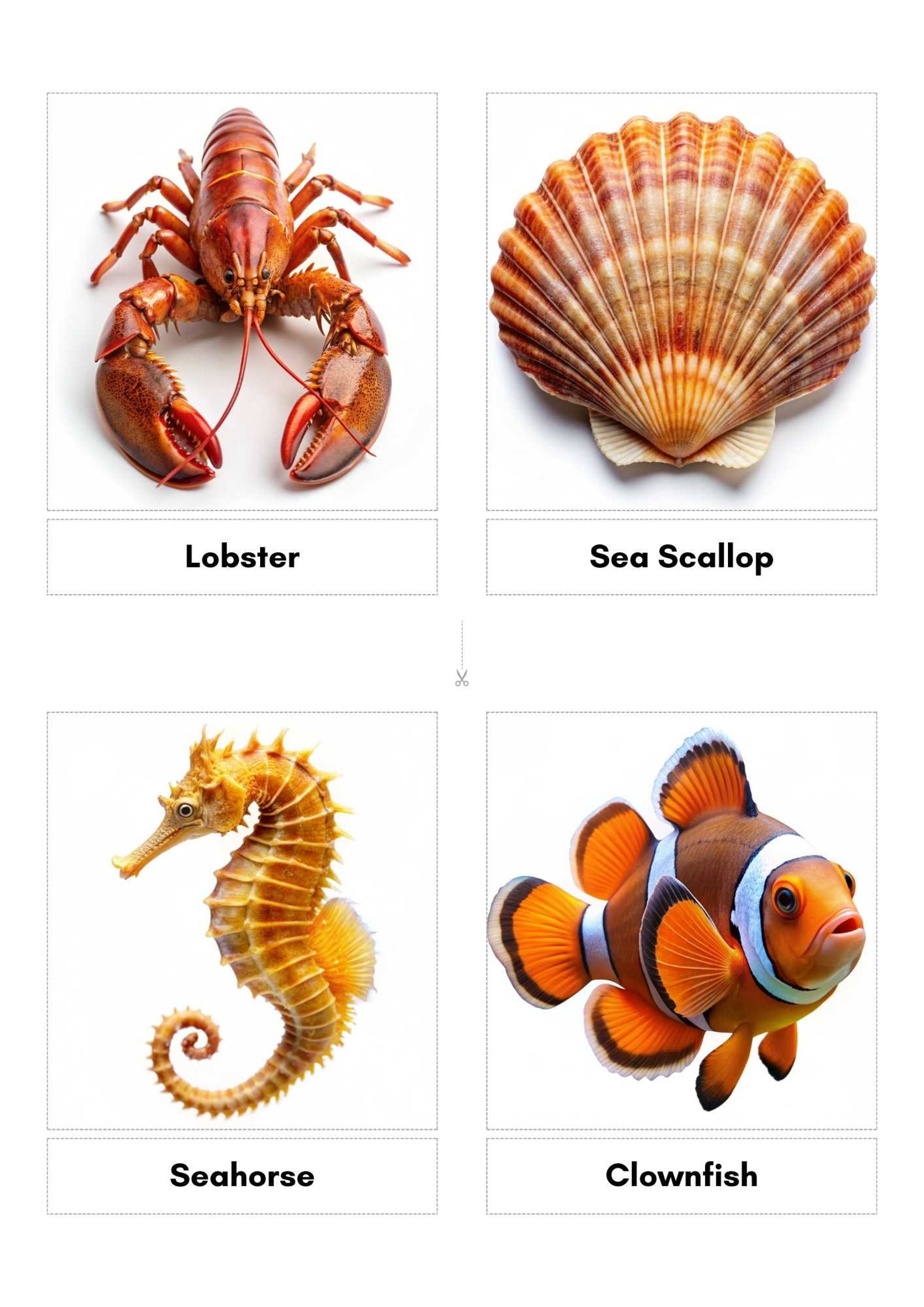 24 Aquatic Animals Flashcards, Educational Printable Cards, Kids ...