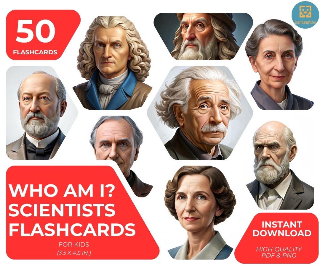 Who Am I ? 50 Scientists Flashcards, Educational Printable Cards, Kids ...
