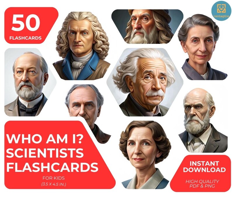 Who Am I ? 50 Scientists Flashcards, Educational Printable Cards, Kids ...
