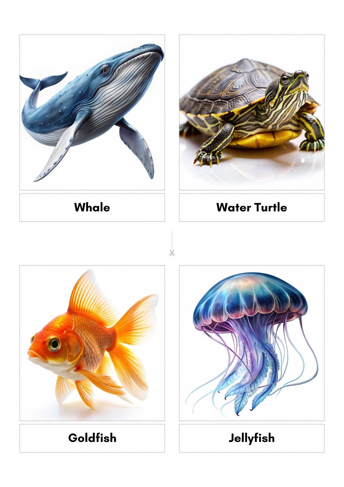 24 Aquatic Animals Flashcards, Educational Printable Cards, Kids ...