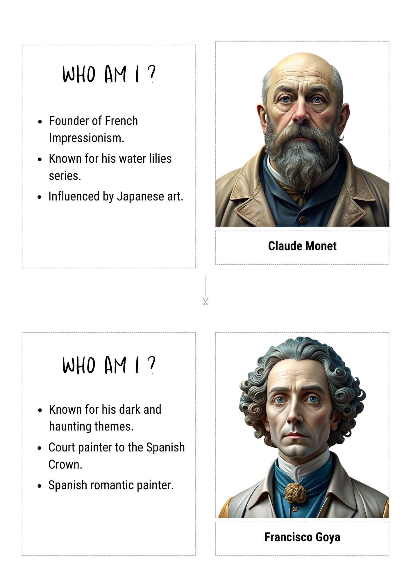 Who Am I 50 Painters Flashcards, Educational Printable Cards, Kids ...