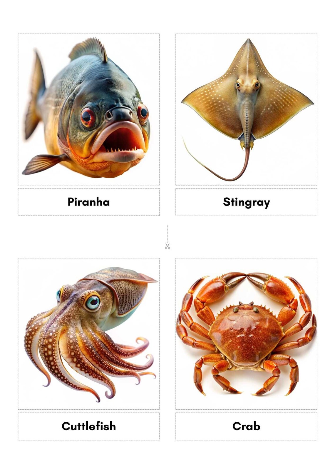 24 Aquatic Animals Flashcards, Educational Printable Cards, Kids ...