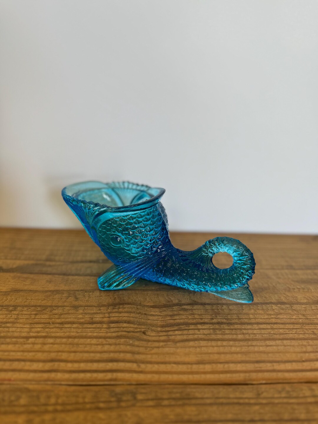 Kemple Glass Dolphin Fish Candy Dish Vintage Blue Glass Dolphin Fish ...