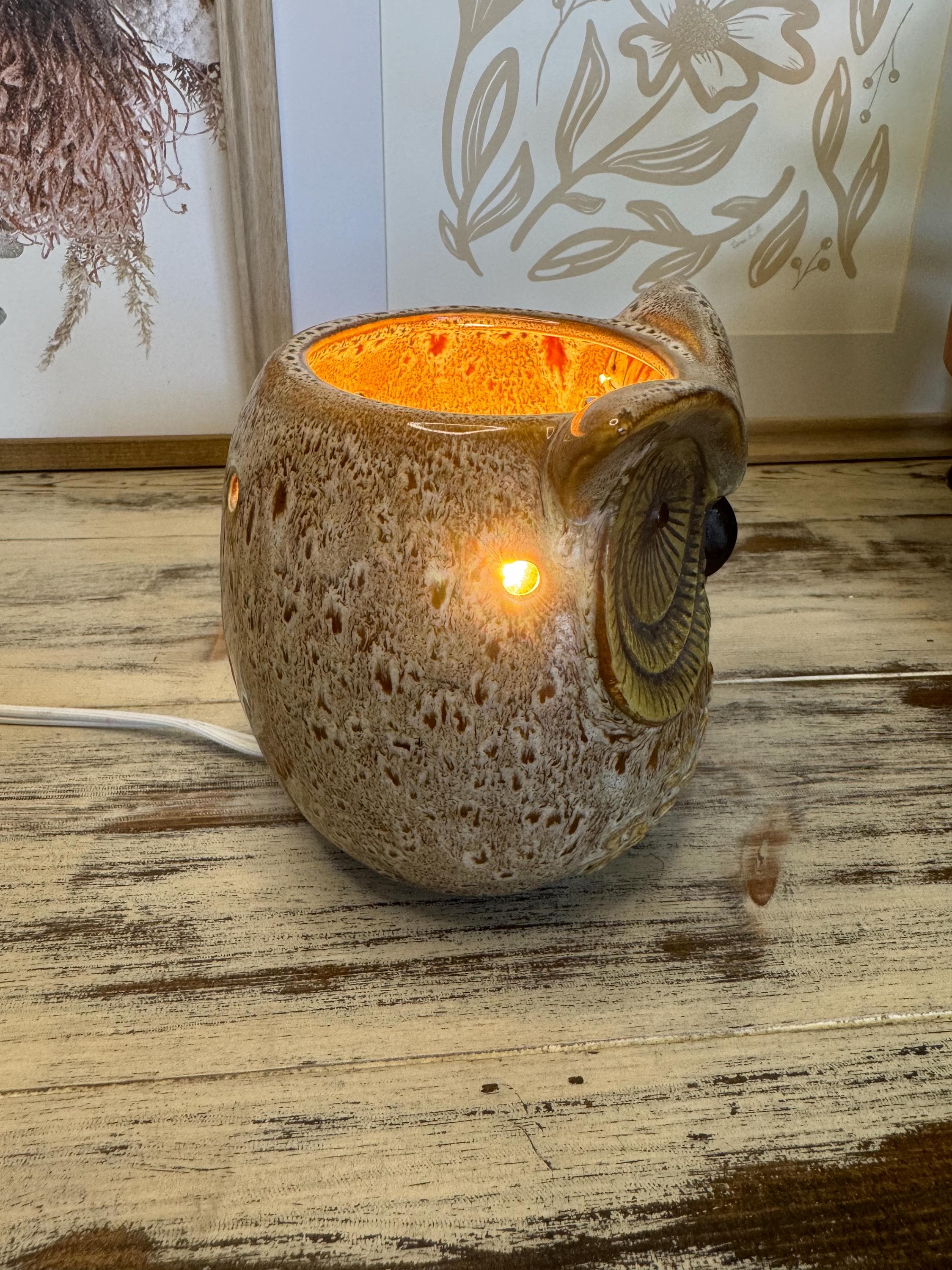 Ceramic Owl Lamp Vintage Pottery Owl Night Light Cute Woodland Creature ...