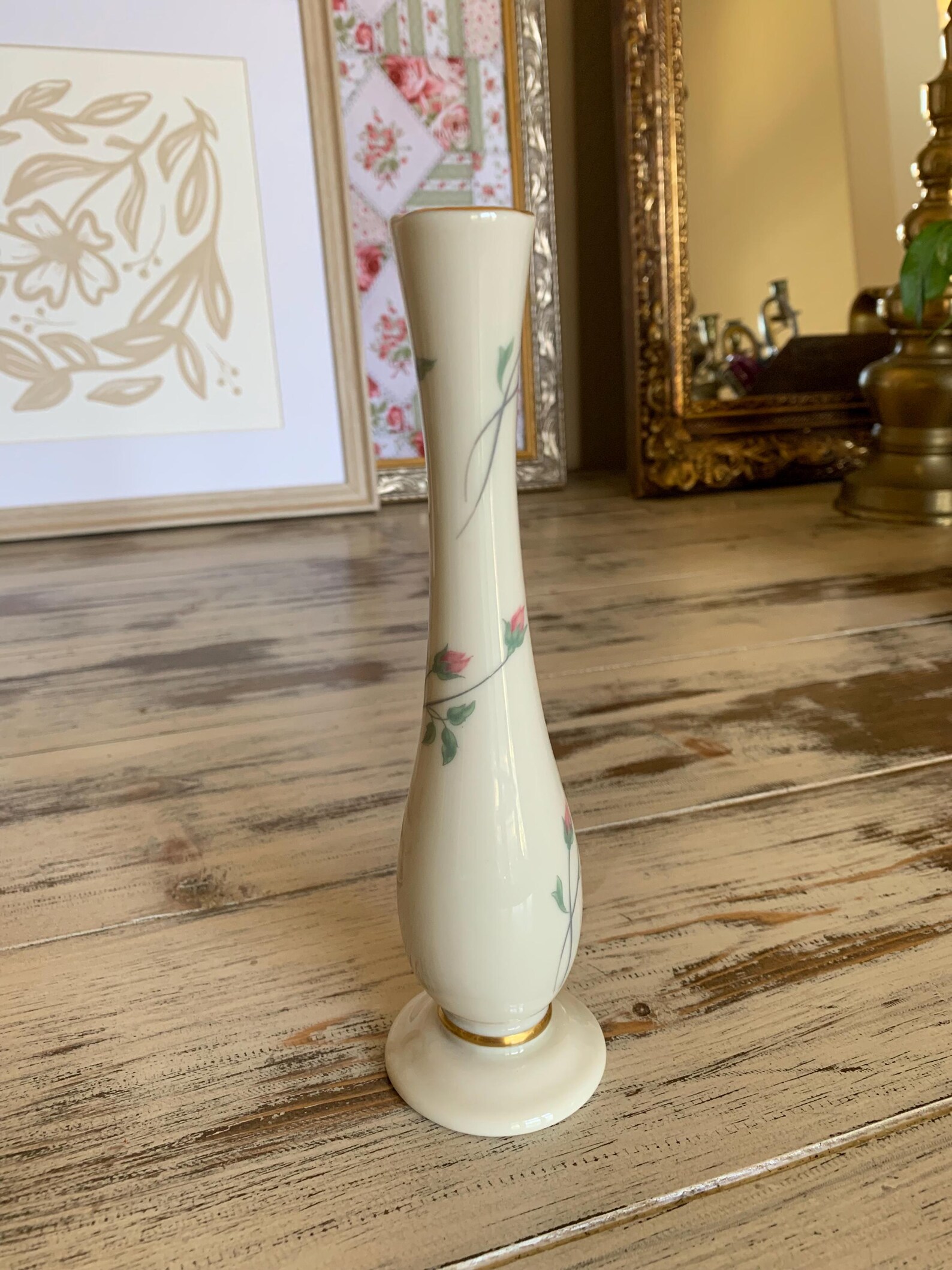 Lenox Bud Vase Vintage Pink Floral Bud Vase Romantic Floral Home Decor ...