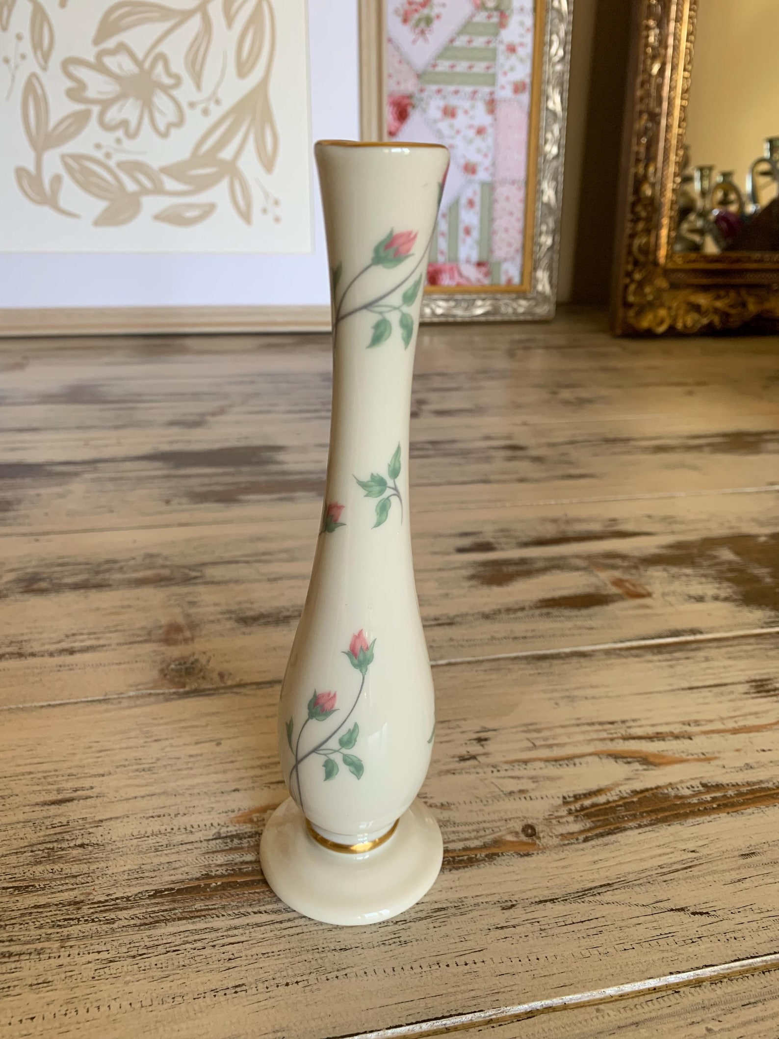 Lenox Bud Vase Vintage Pink Floral Bud Vase Romantic Floral Home Decor ...