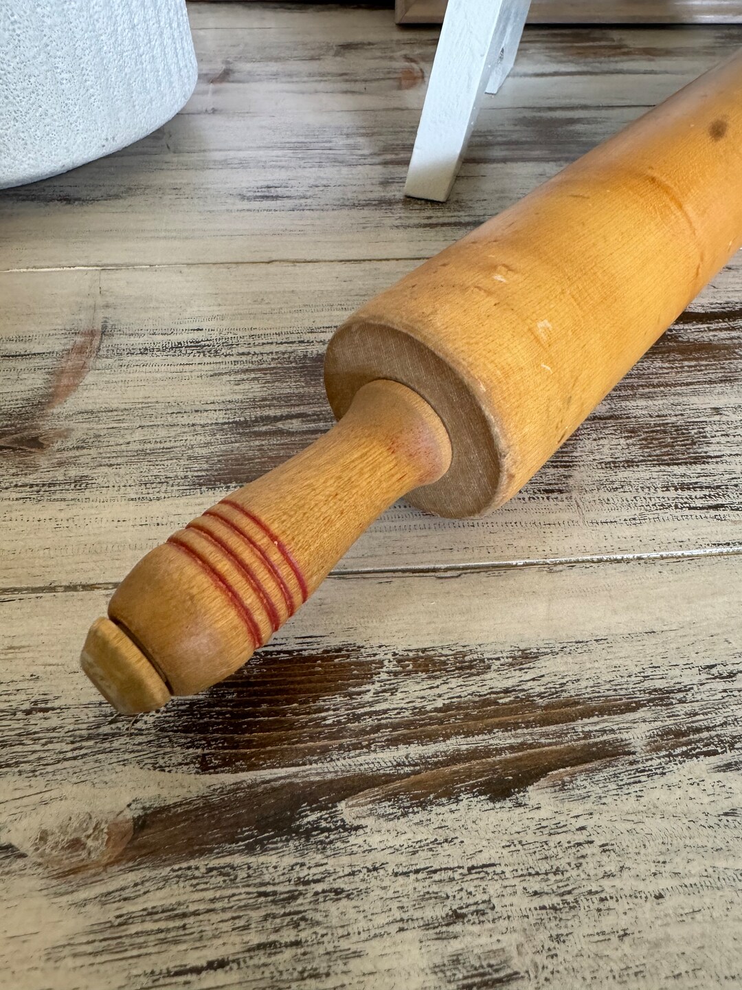 Red Striped Handled Solid Wood Rolling Pin Vintage Rolling Pin Unique ...