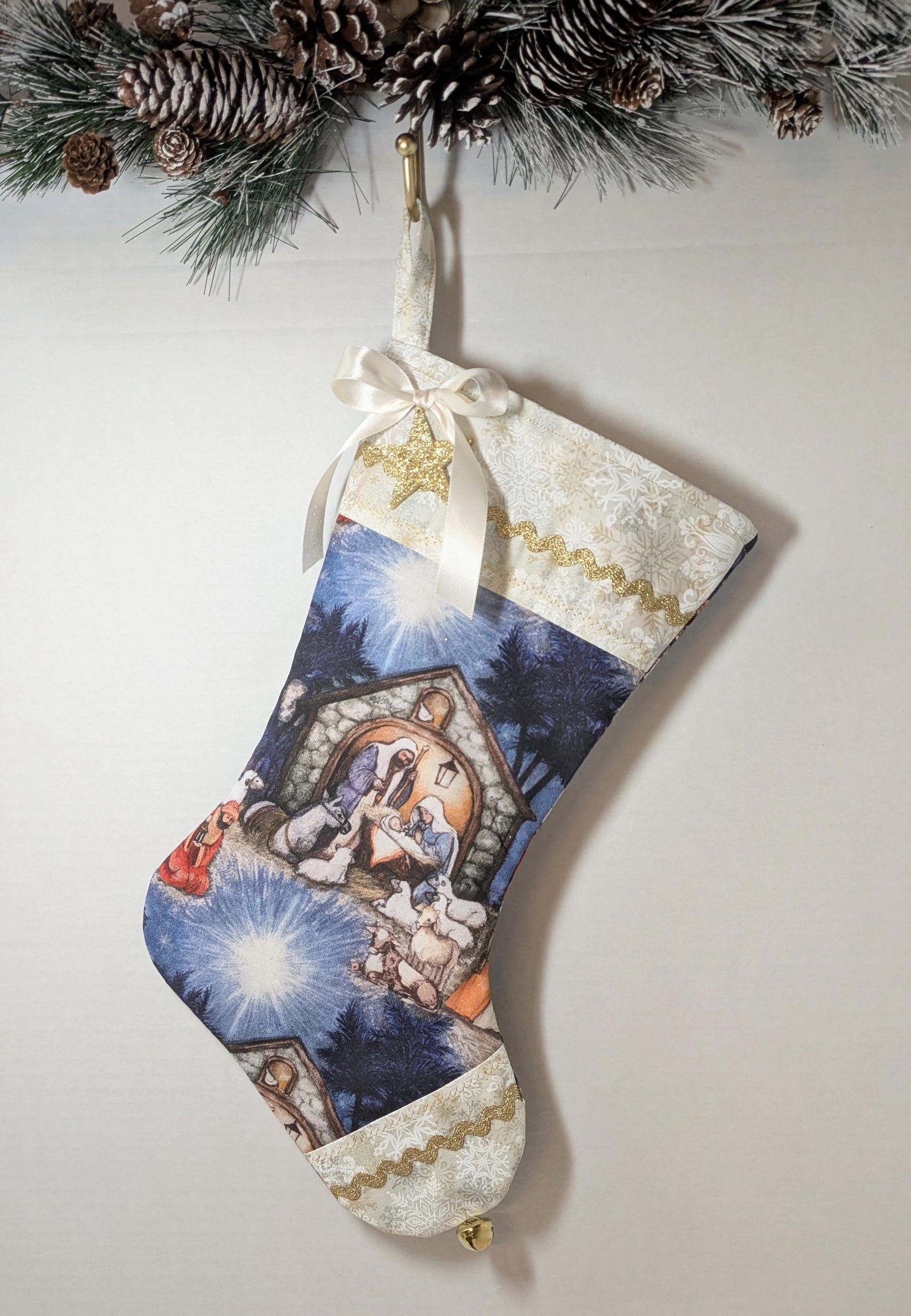 Nativity Scene Christmas Stocking Joseph, Mary, Baby Jesus in a Manager ...
