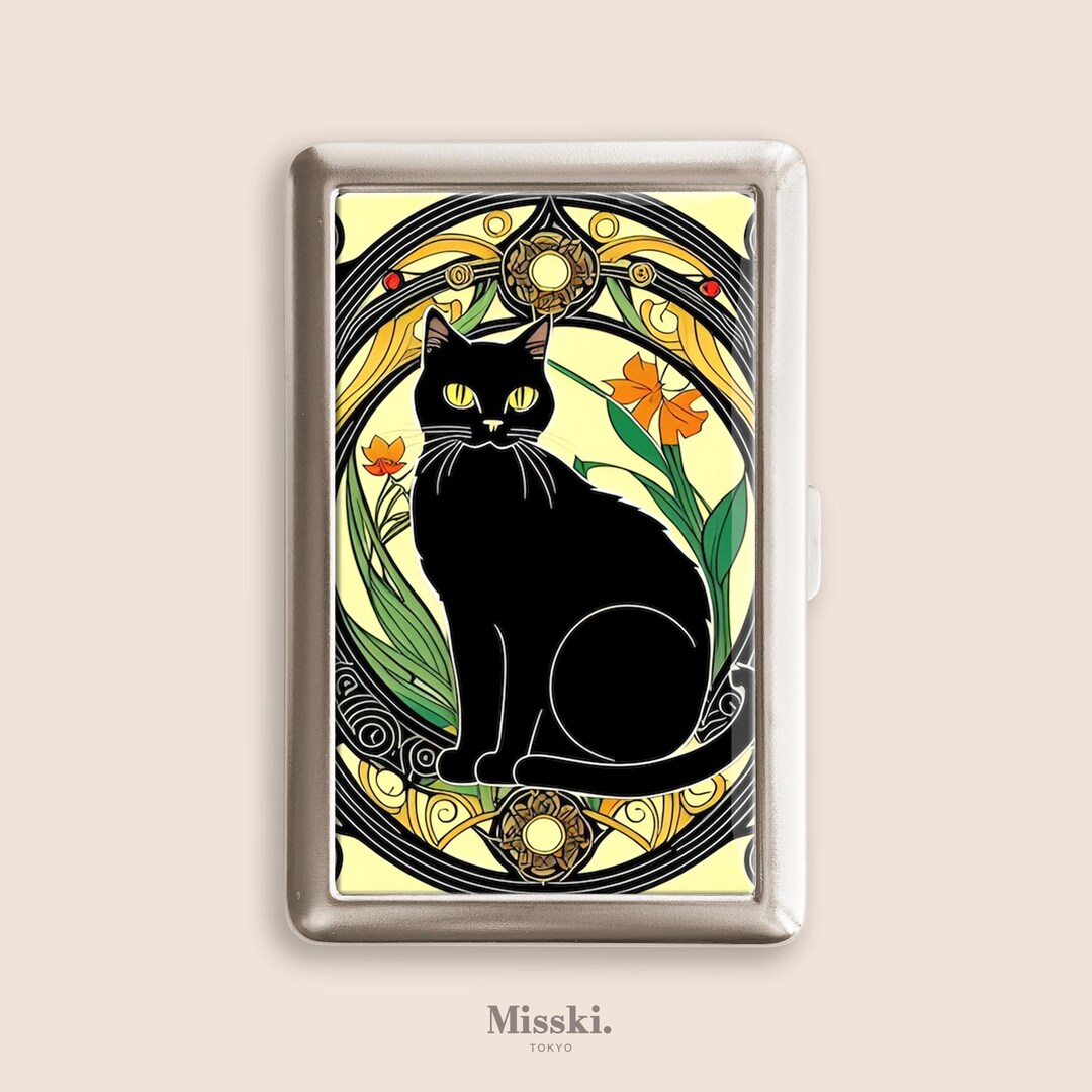 Art Nouveau Black Cat Art Cigarette Case, Vintage Purse Joint Holder ...