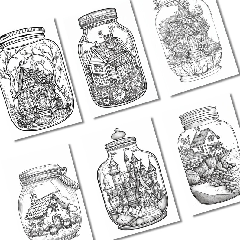 15 House in a Jar Coloring Pages - Etsy
