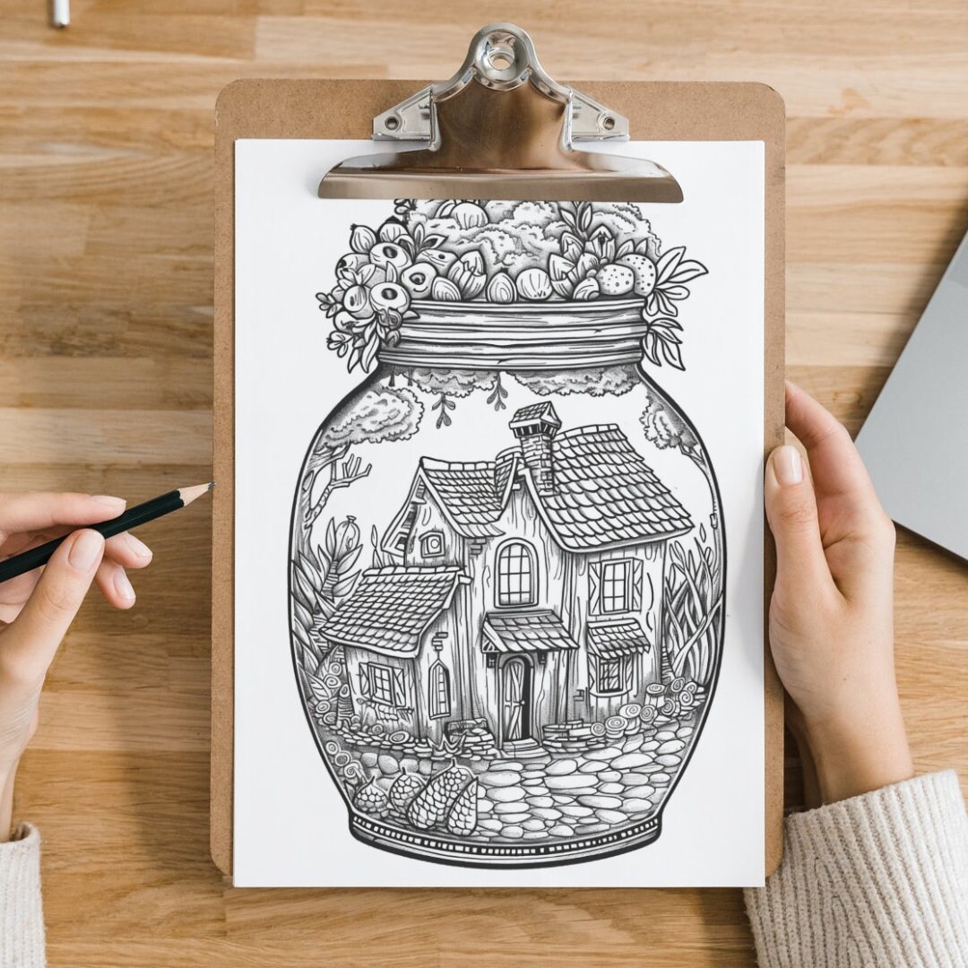 15 House in a Jar Coloring Pages - Etsy