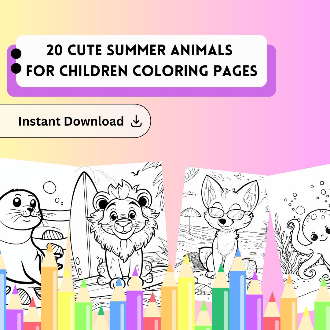 20 Cute Summer Animal Coloring Pages for Kids Simple and Fun Designs - Etsy