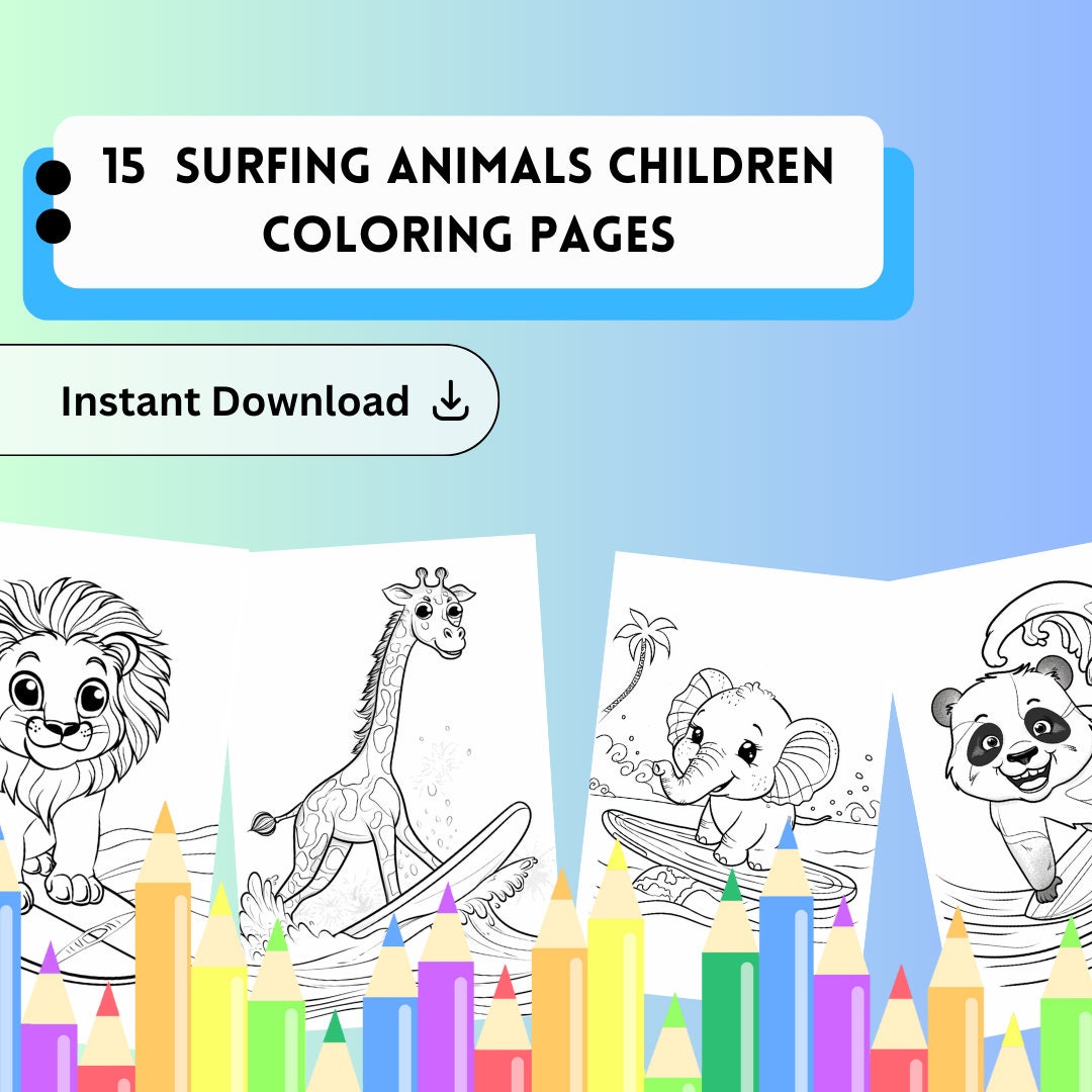 15 Summer Fun Surfing Animals Coloring Pages Cute and Simple Designs ...