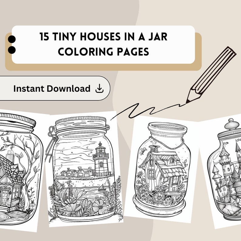 15 House in a Jar Coloring Pages - Etsy