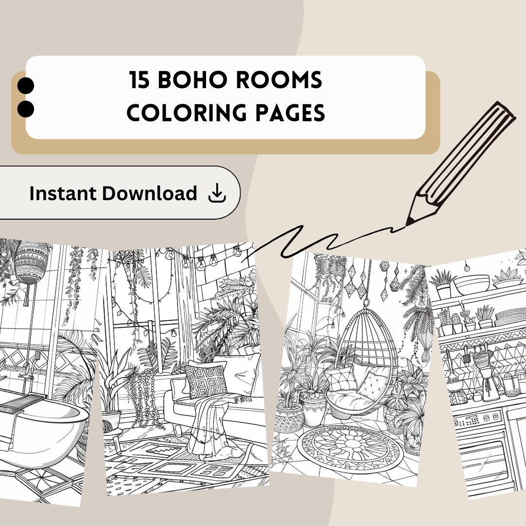15 Boho Pocket Rooms Coloring Pages - Etsy