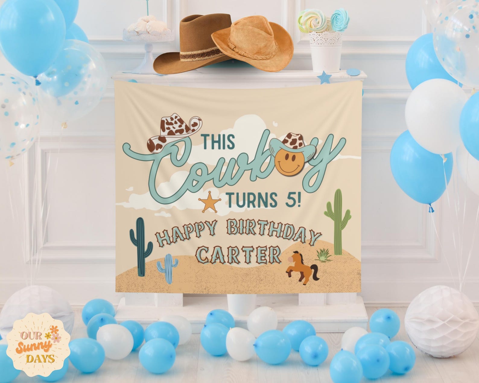 Cowboy Rodeo Theme Birthday Banner My 1st Rodeo Birthday Custom Cowboy ...