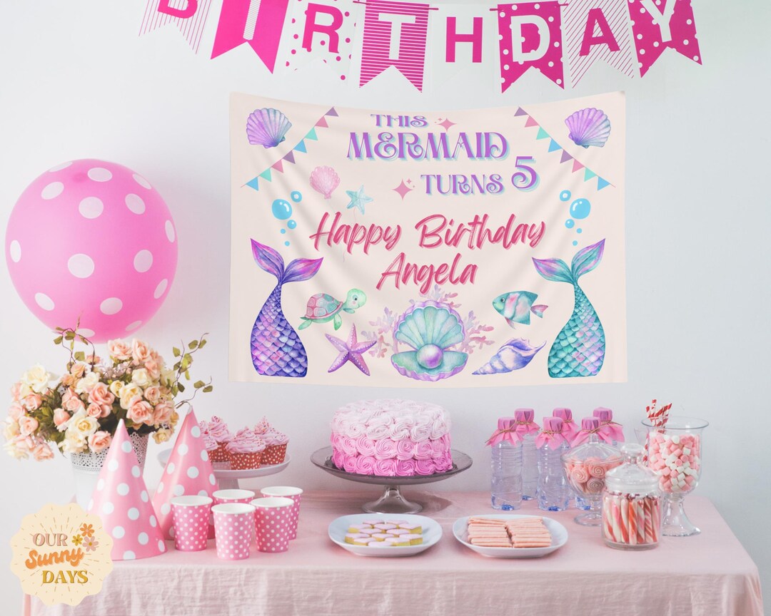 Mermaid Birthday Sign Mermaid Party Personalized Girls Birthday Banner ...