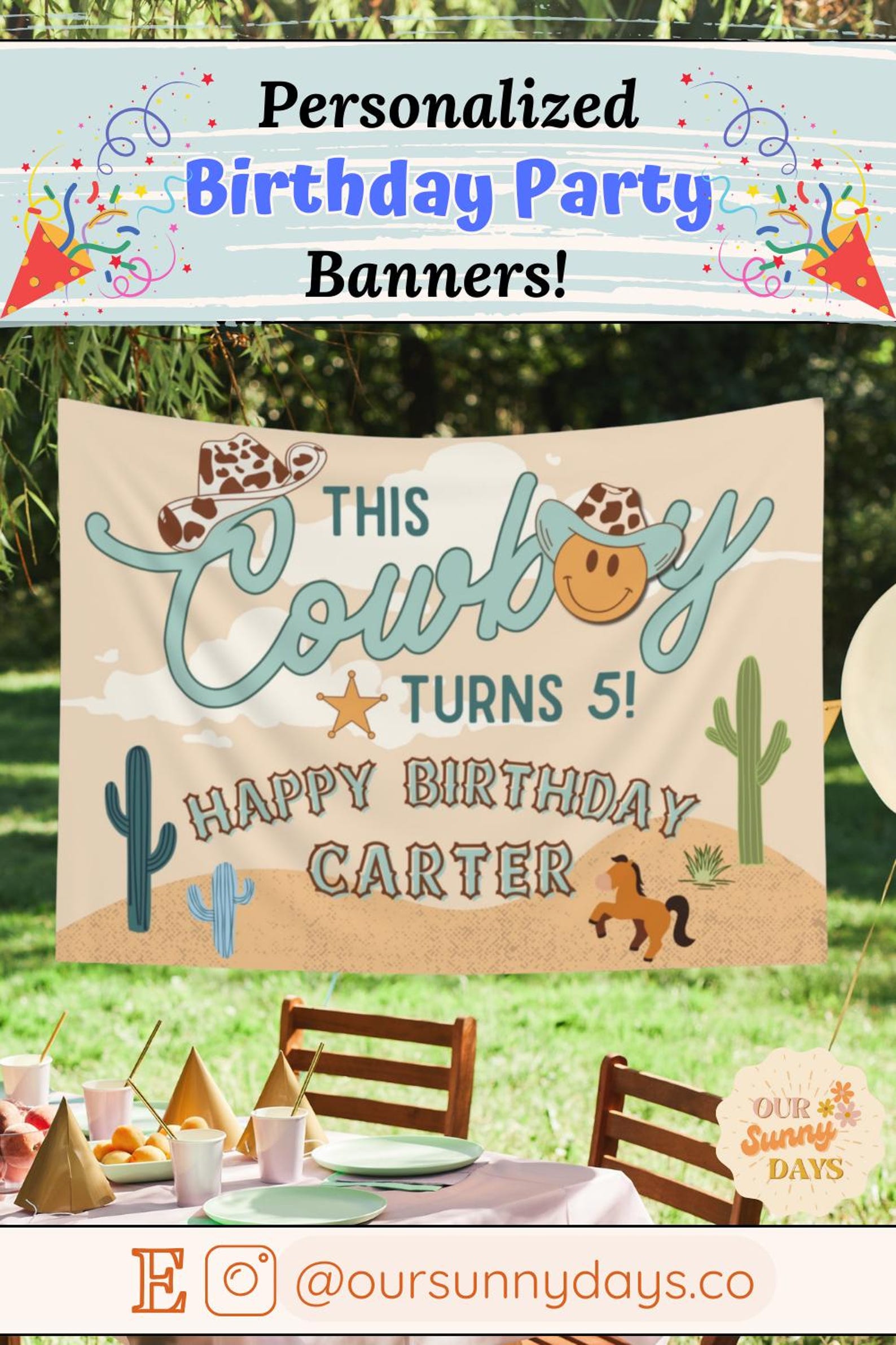 Personalized Cowboy Birthday Banner Name Sign Custom Banner Western Birthday Party Custom Cowboy ...