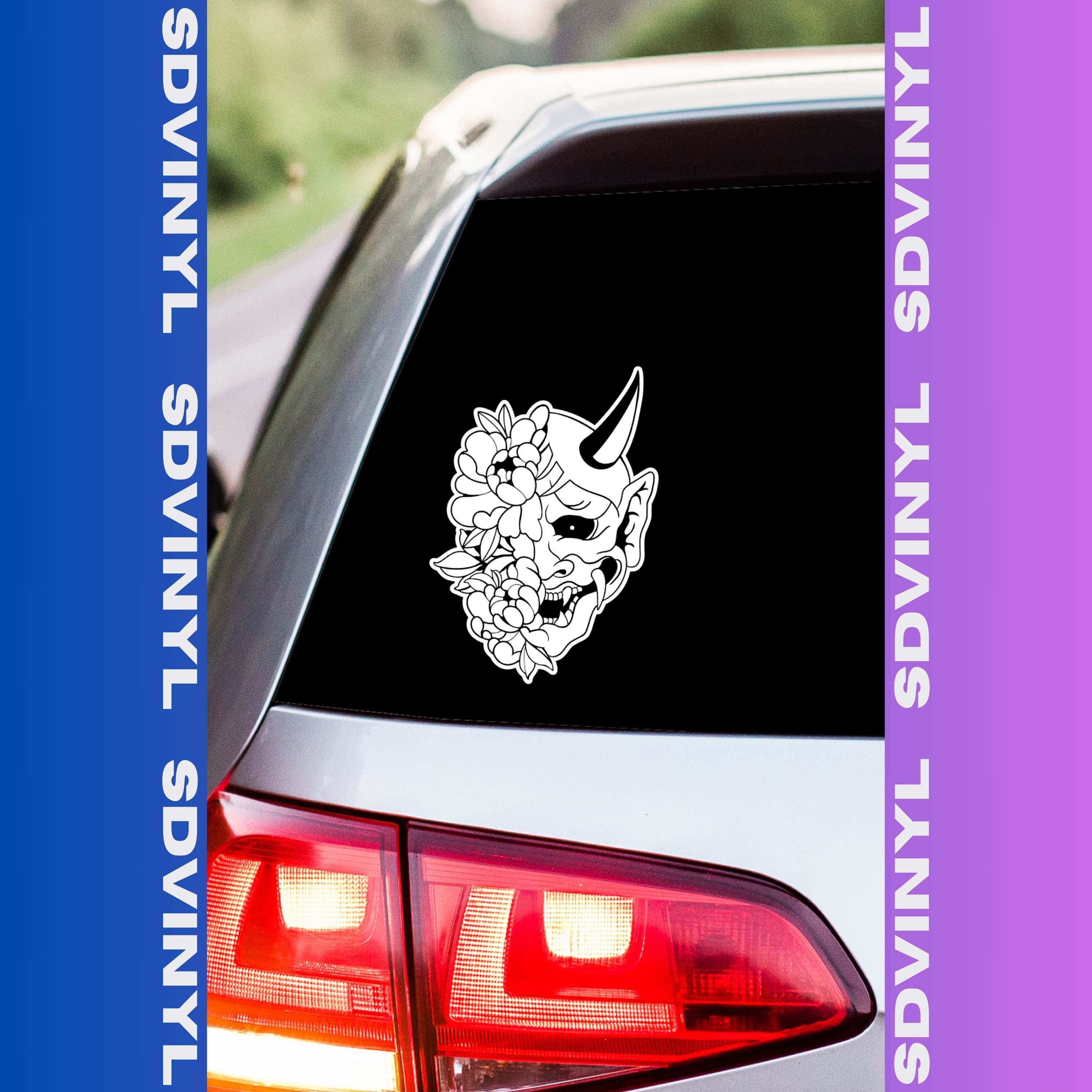 FLORAL ONI MASK | Demon Japanese Mask | Permanent Vinyl Decal | High ...