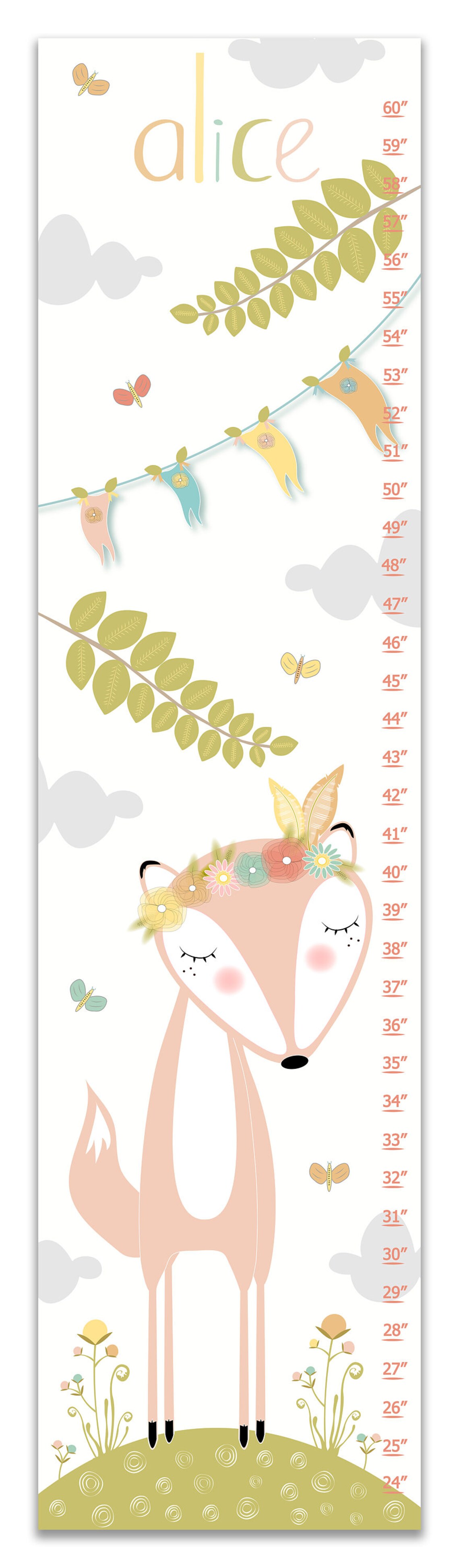 Bohemian Woodland Fox Canvas Growth Chart Boho Nursery - Etsy
