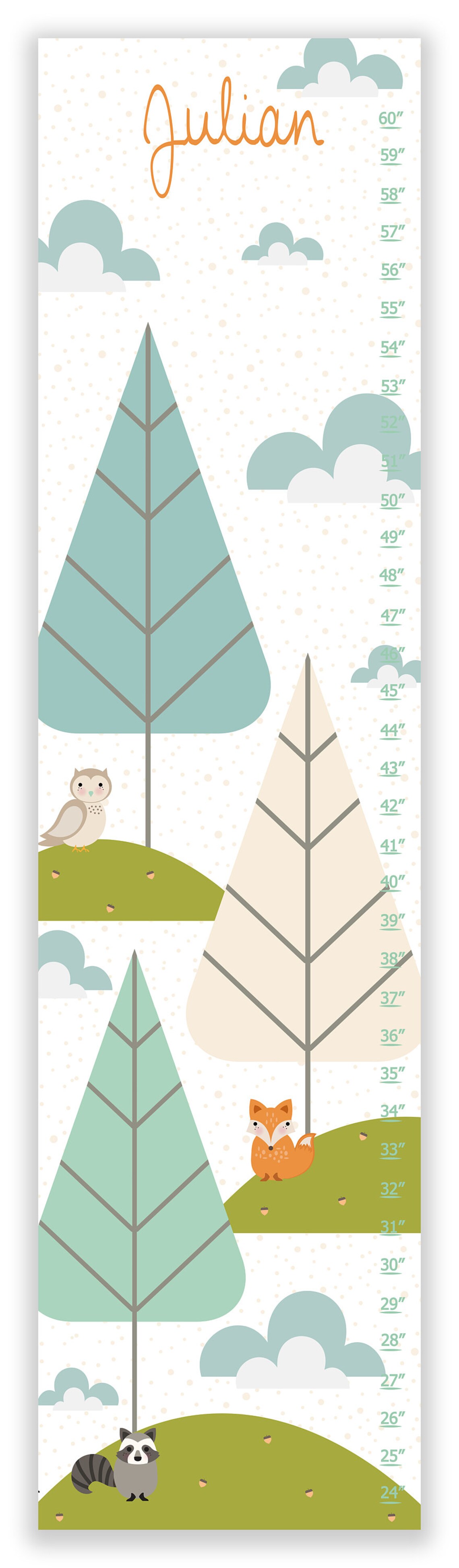 Woodland Creatures Canvas Growth Chart Personalized Nursery | Etsy