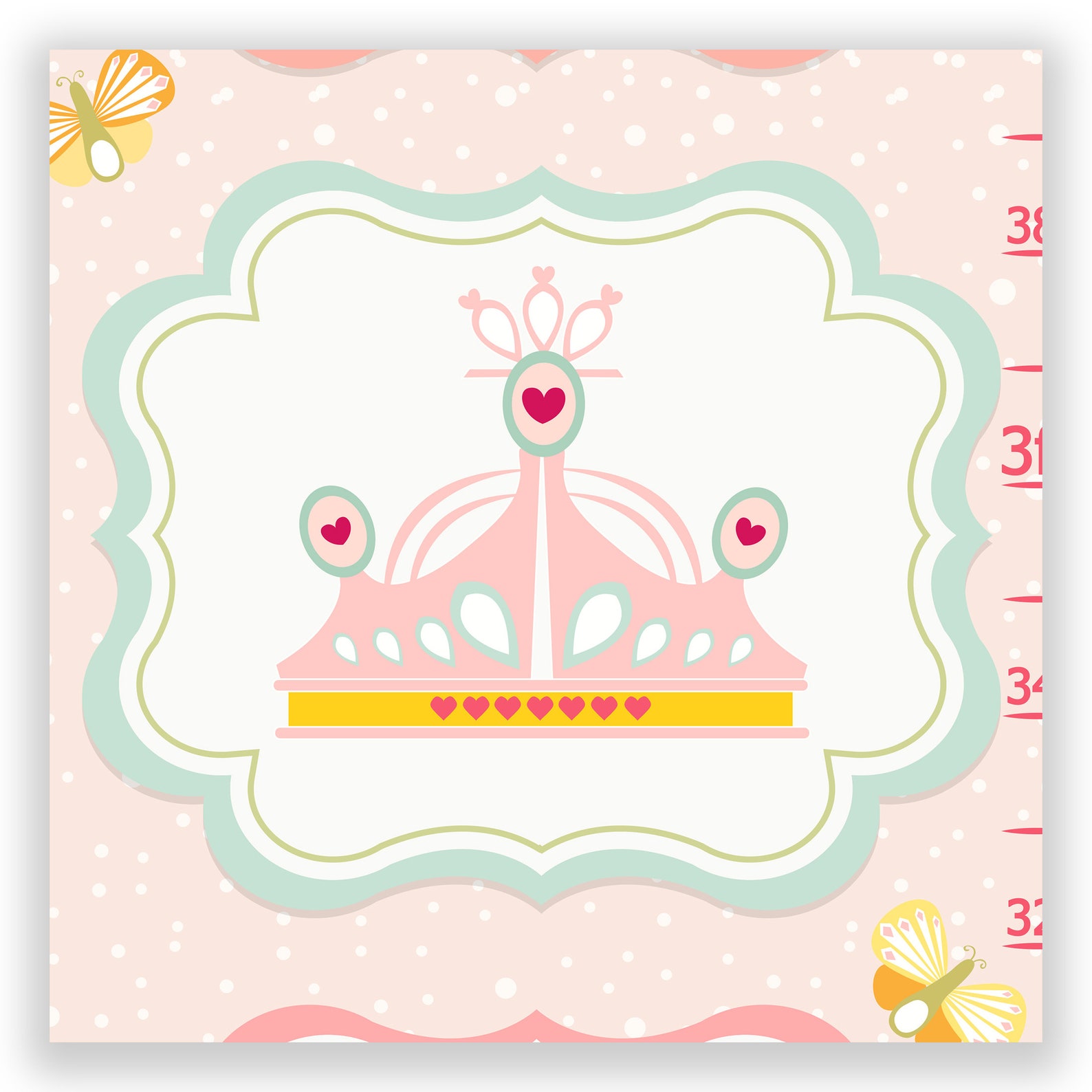 Princess Crown Personalized Canvas Growth Chart, Blush Pink and Gold ...