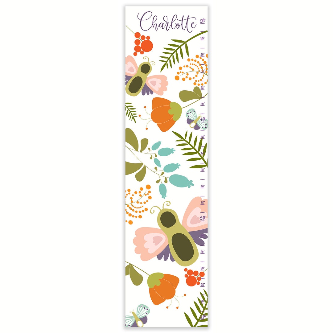 Floral Pesonalized Canvas Growth Chart, Colorful Growth Chart, Girl's ...