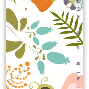 Floral Pesonalized Canvas Growth Chart, Colorful Growth Chart, Girl's ...