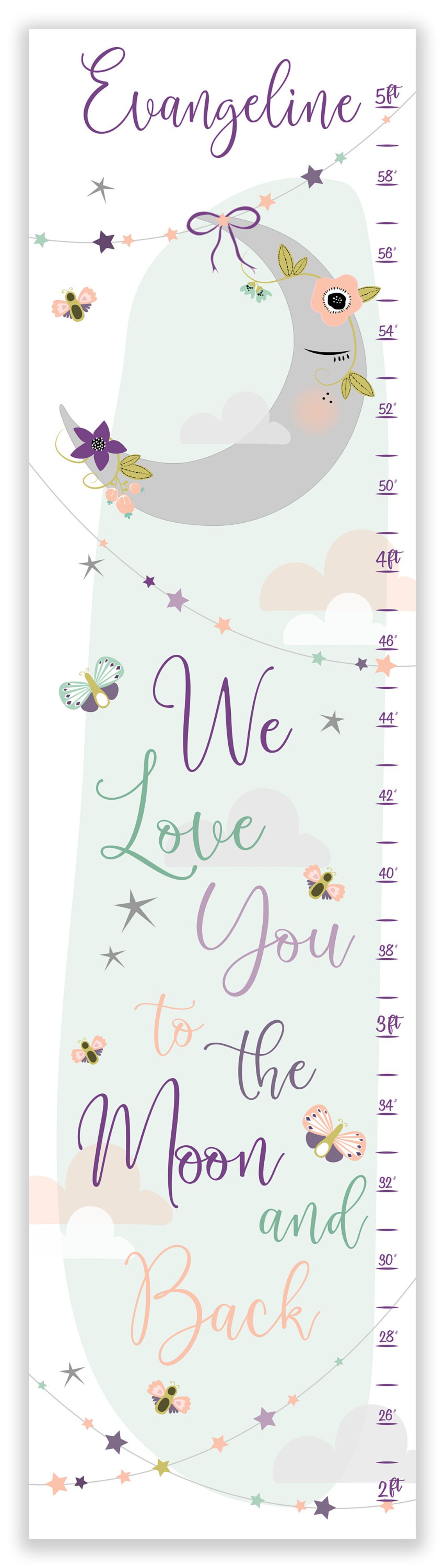 Personalized Girl's Canvas Growth Chart We Love You to | Etsy