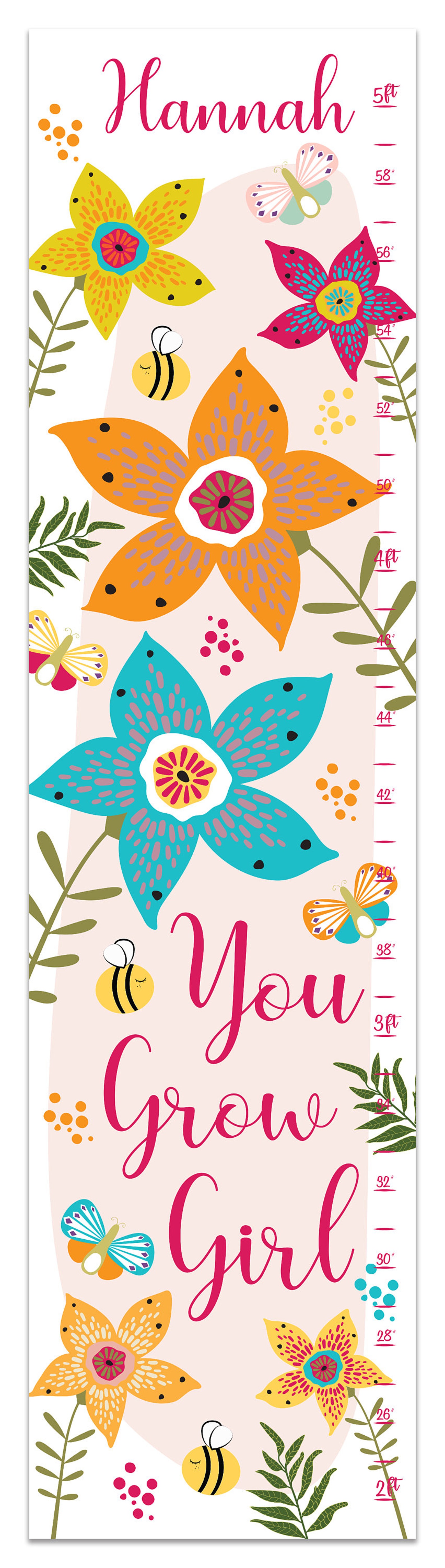 Rainbow Canvas Girls Growth Chart You Grow Girl Rainbow - Etsy