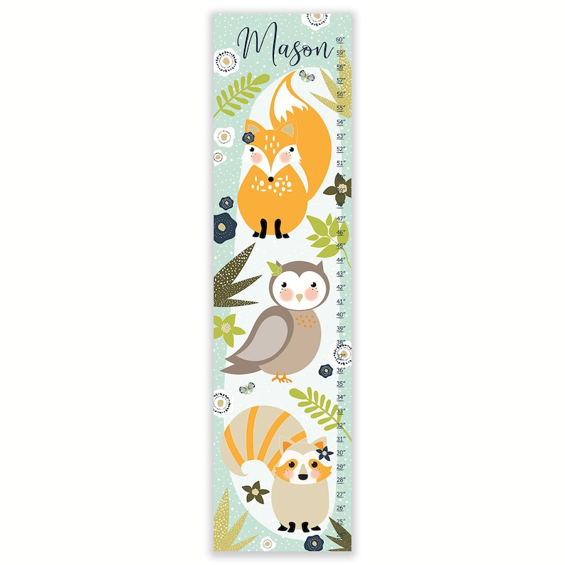 Sweet Forest Friends Boys Growth Chart Canvas Growth Chart - Etsy