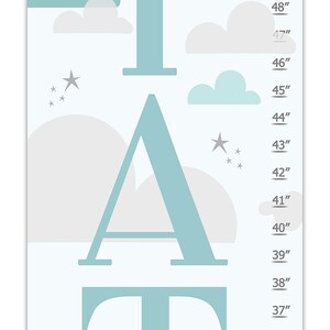 Boy's Growth Chart, Personalized Baby Blue Canvas Growth Chart, Cloud ...