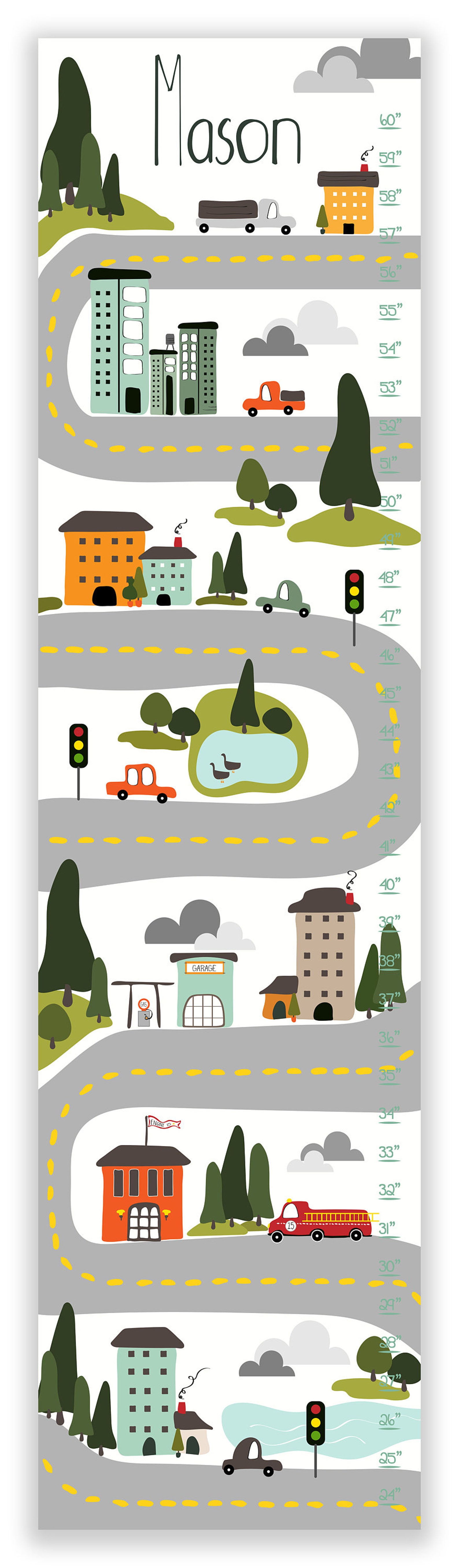 Boys Growth Chart Canvas Growth Chart My Town Growth Chart | Etsy