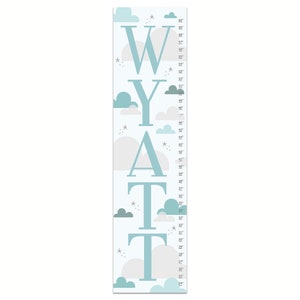 Boy's Growth Chart, Personalized Baby Blue Canvas Growth Chart, Cloud ...