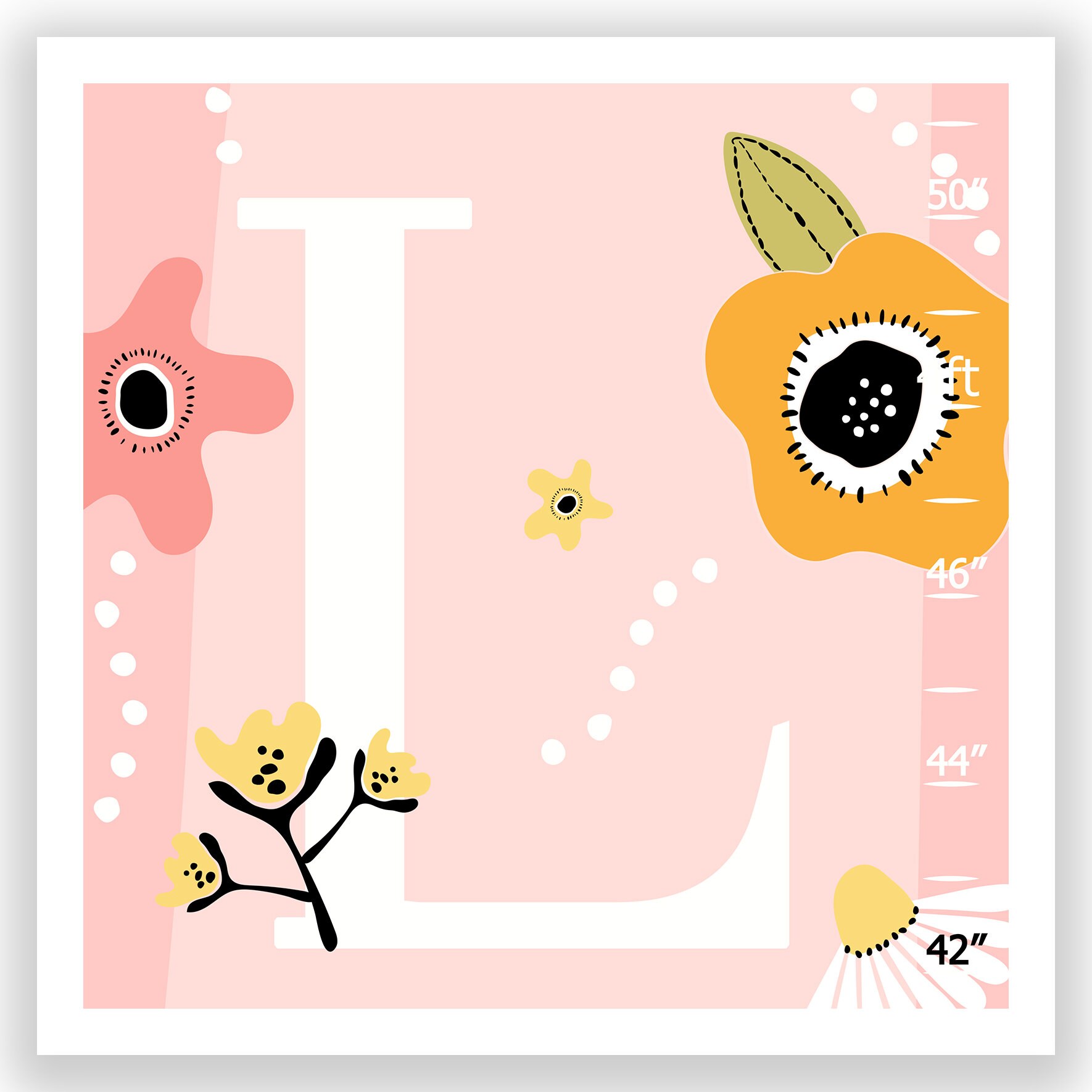 Girls Growth Chart Canvas Growth Chart Blush Pink Flowers | Etsy