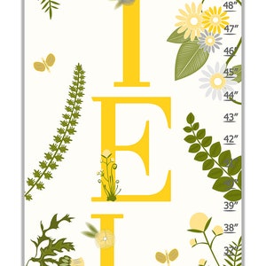 Personalized Girls Growth Chart, Canvas Growth Chart, Yellow Flowers ...