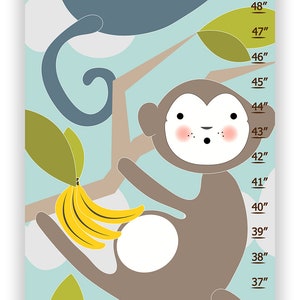 Growth Chart, Nursery Decor, Custom Canvas Growth Chart, Safari Monkeys ...