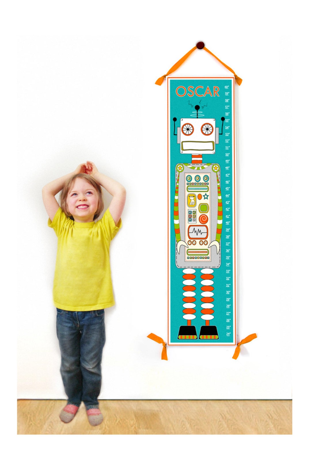 Kids Growth Chart / Ruler / Measure / Children's Wall Art - Robot - May ...