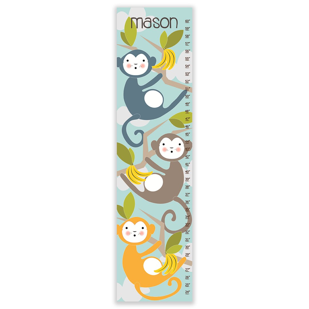 Growth Chart, Nursery Decor, Custom Canvas Growth Chart, Safari Monkeys ...