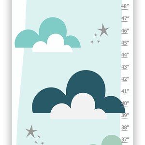 Boys Growth Chart, Canvas Growth Chart, Blueh Clouds, Cloud Wall Art ...