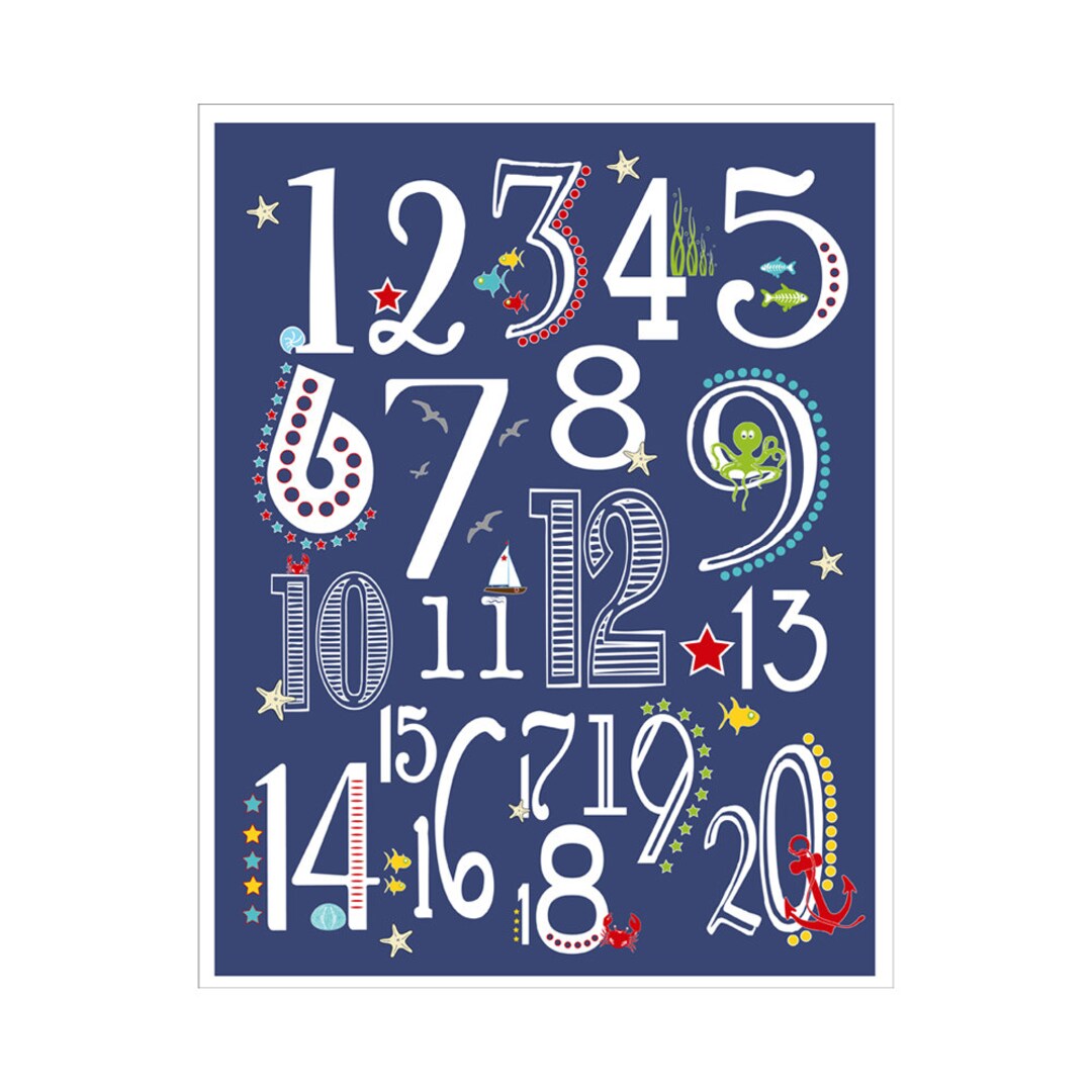 Children's Wall Art / Nursery Decor Nautical Number Poster - 123 Number ...