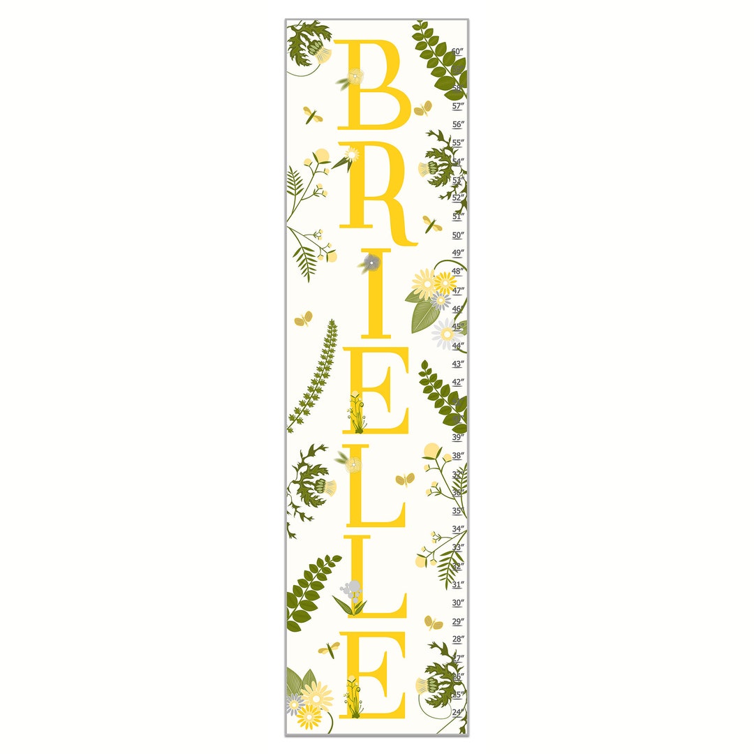 Personalized Girls Growth Chart, Canvas Growth Chart, Yellow Flowers ...