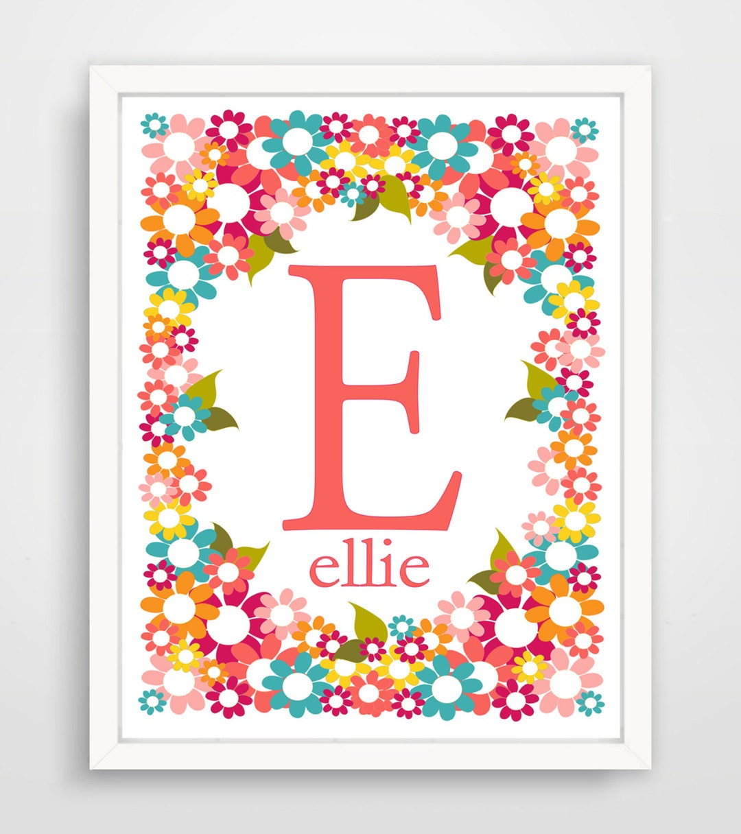 Floral Garden Name Print - Pink Nursery Art - Pink Girl's Room - Wall ...